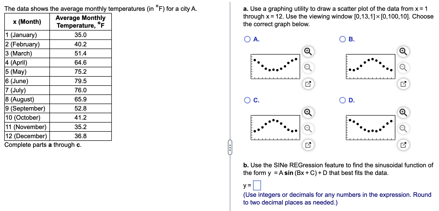 Solved The data shows the average monthly temperatures (in | Chegg.com