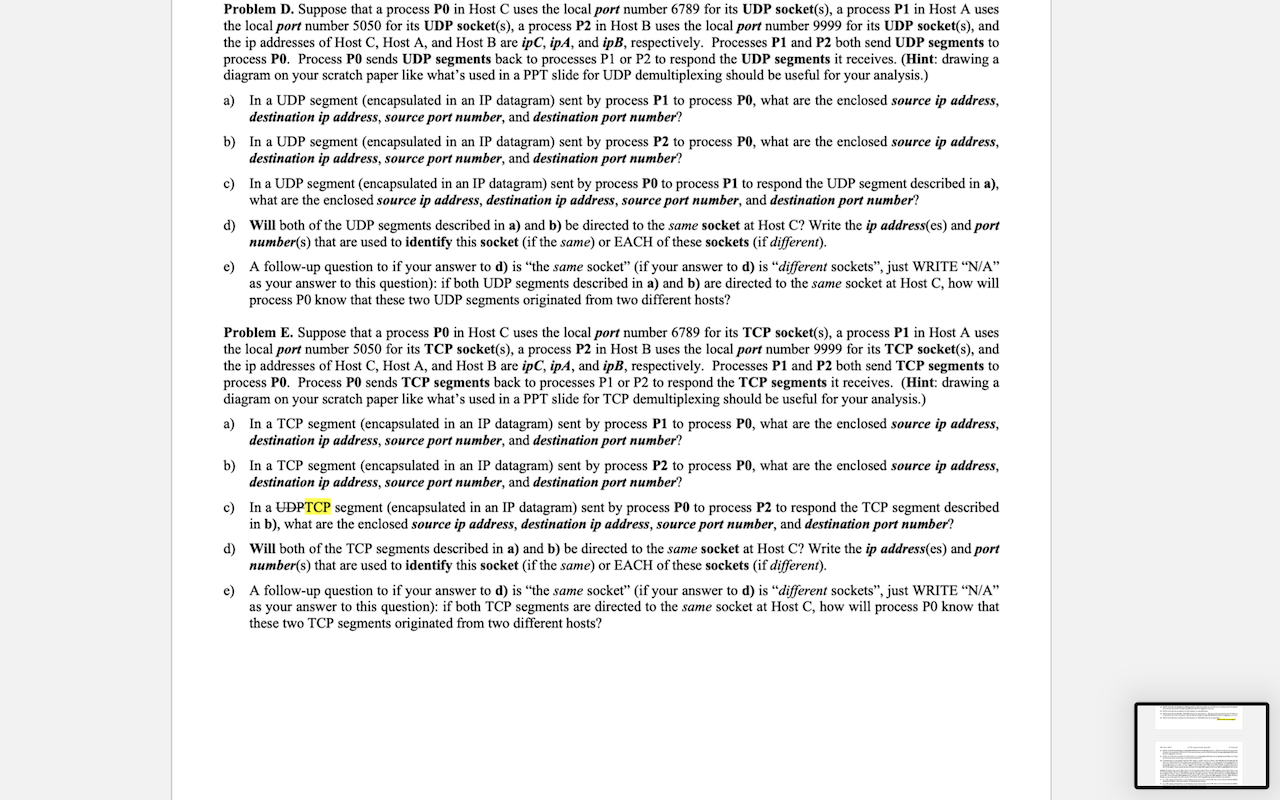Solved Problem D. Suppose that a process PO in Host C uses | Chegg.com