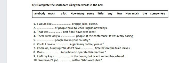 Solved Q1: Complete the sentences using the words in the | Chegg.com