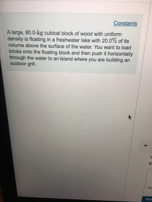 Solved Constants A cubical block of wood, 10.0 cm on a side, | Chegg.com