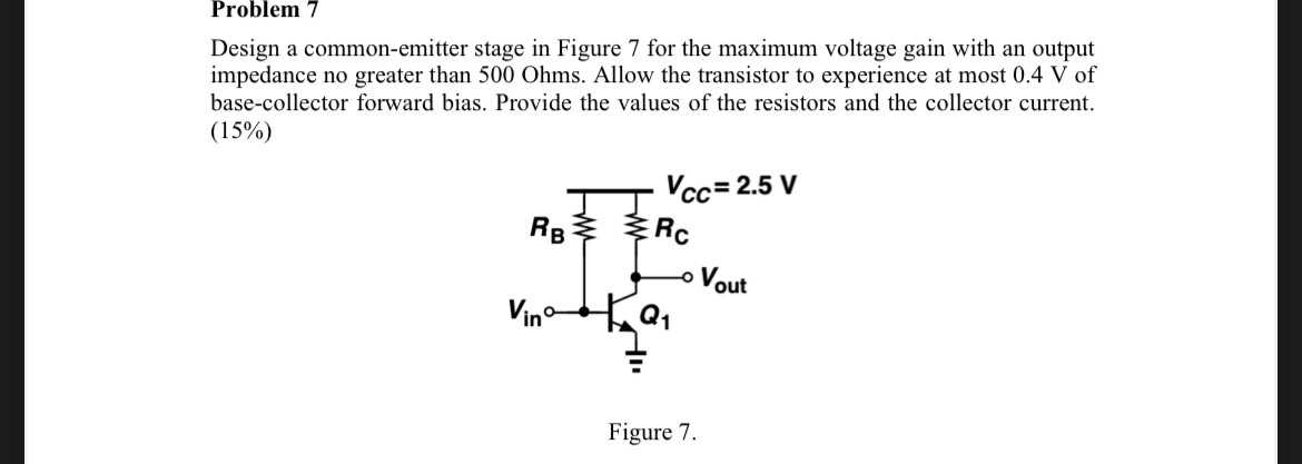 Solved Problem 7 ﻿Design a common-emitter stage in Figure 7 | Chegg.com