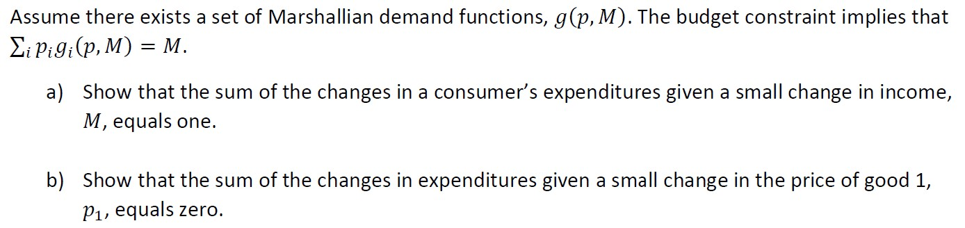 Solved Assume there exists a set of Marshallian demand | Chegg.com