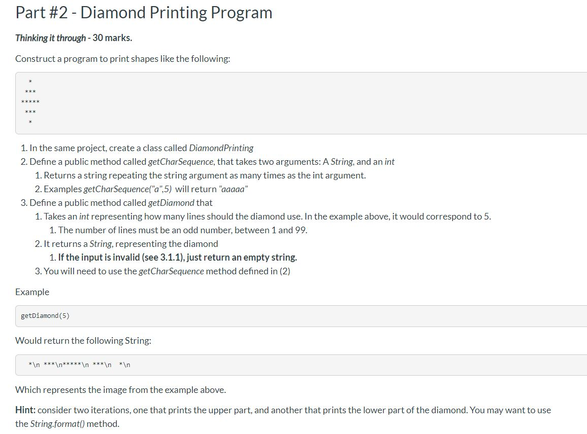 Solved Part 2 Diamond Printing Program Thinking It