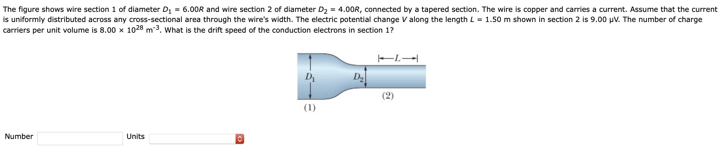 Solved The figure shows wire section 1 of diameter D1 = | Chegg.com