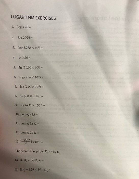 Solved LOGARITHM EXERCISES 1. log 3.26= 2. log 0.326= 3. | Chegg.com