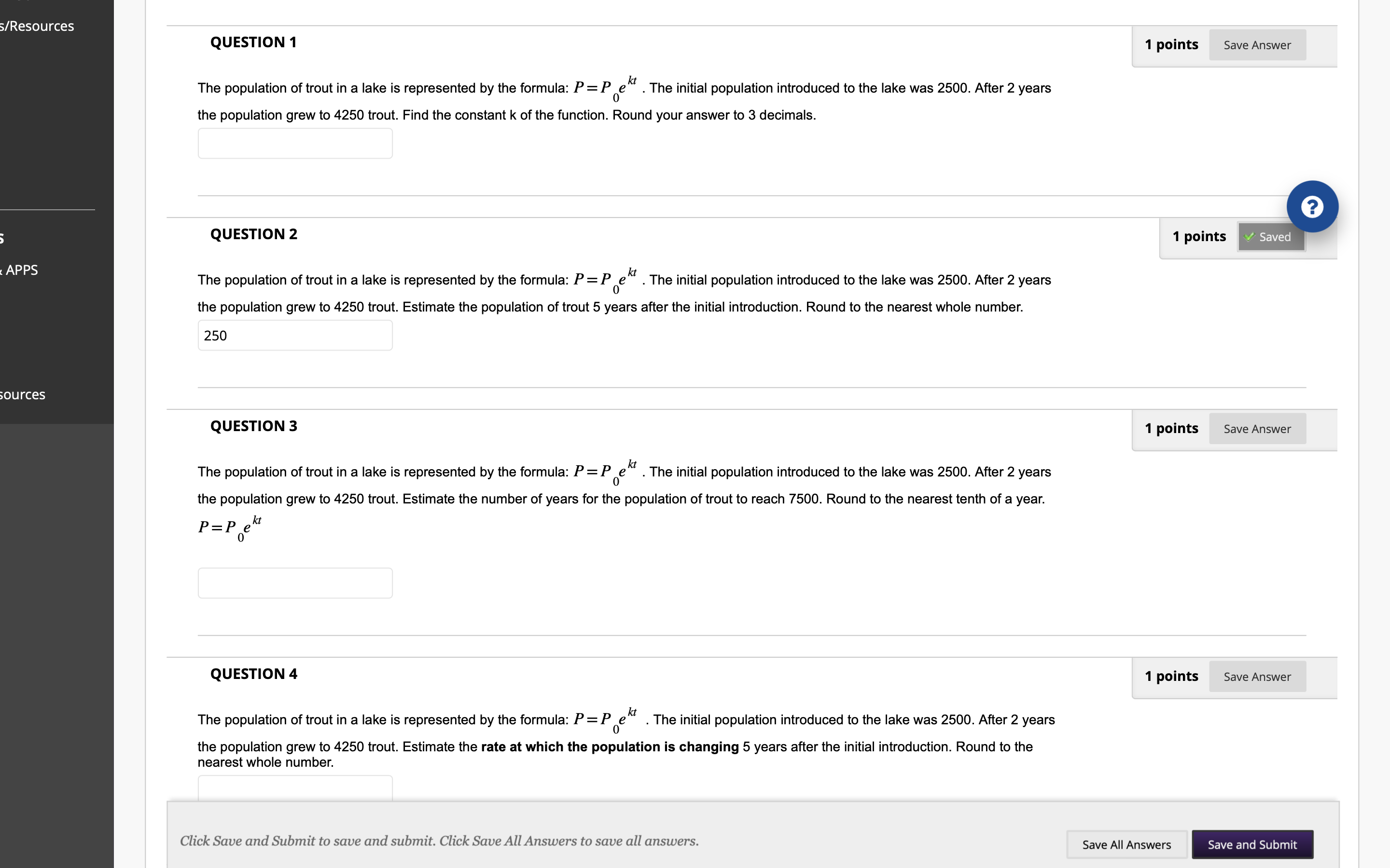 Solved The population of trout in a lake is represented by | Chegg.com