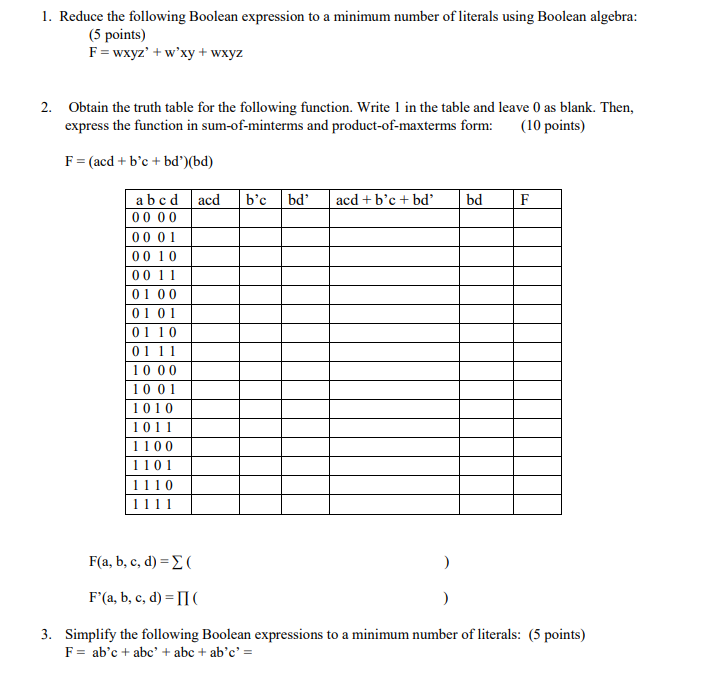 Solved 1. Reduce the following Boolean expression to a | Chegg.com