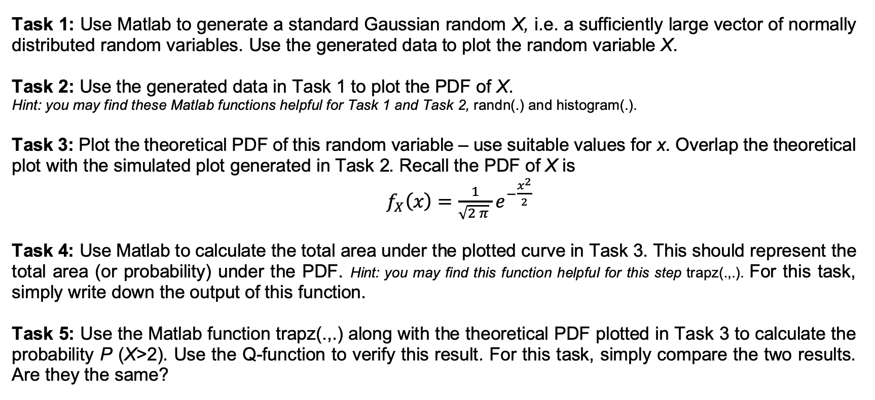 Task 1 Use Matlab To Generate A Standard Gaussian
