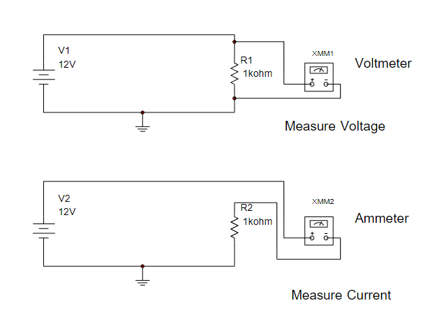 Solved V1 12V V2 12V R1 1 kohm R2 1 kohm XMM1 Voltmeter | Chegg.com