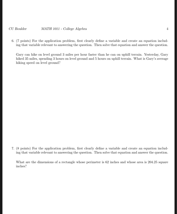 Solved MATH 1011 - College Algebra CU Boulder 6. (7 points) | Chegg.com