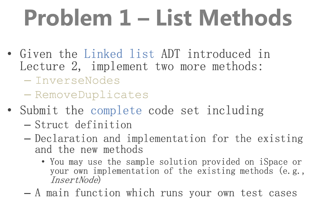 Solved Problem 1 - List Methods . Given the Linked list ADT | Chegg.com