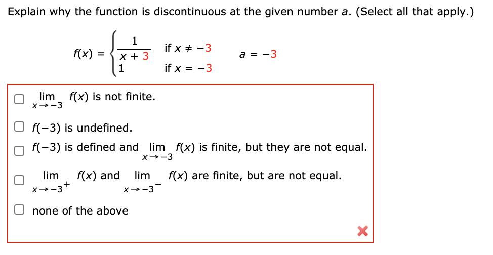Solved Explain why the function is discontinuous at the | Chegg.com