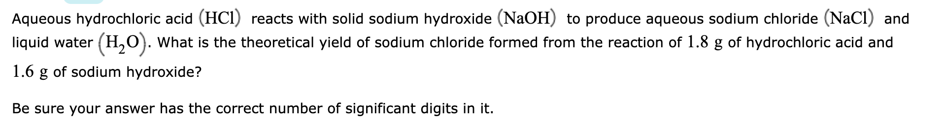 Solved Aqueous hydrochloric acid (HCl) reacts with solid | Chegg.com