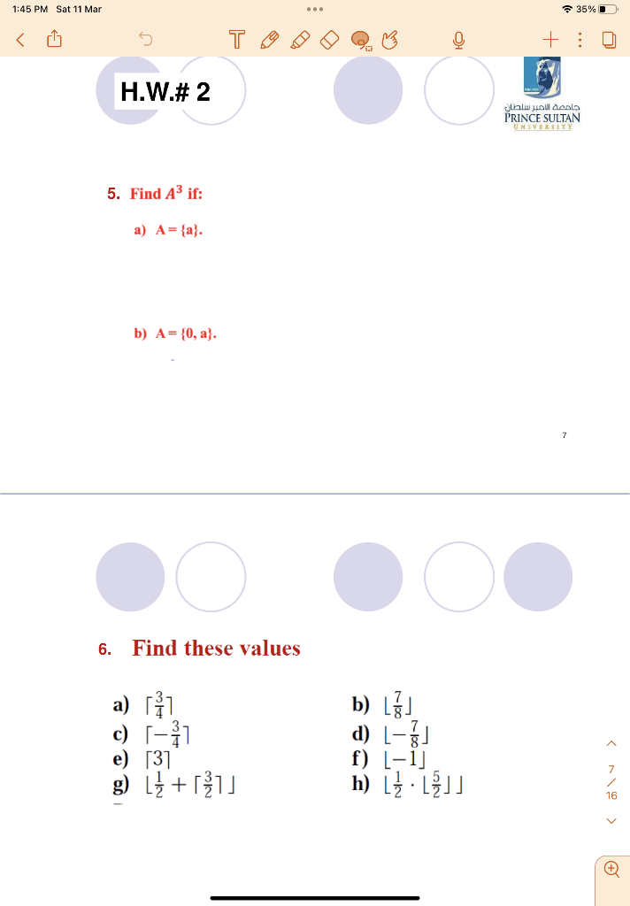 Solved 5. Find A3 if: a) A={a}. b) A={0,a}. 7 6. Find these | Chegg.com