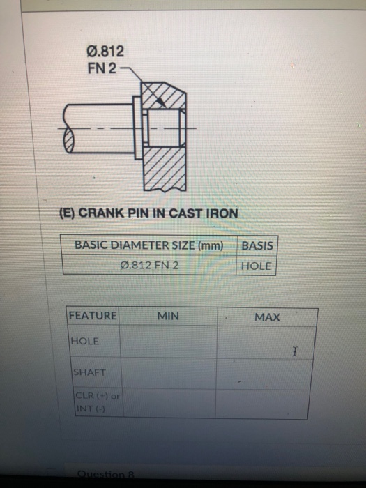 Solved Question 11 0106. H7/p6 06 H8/f7 (A) SHAFT IN BUSHED | Chegg.com