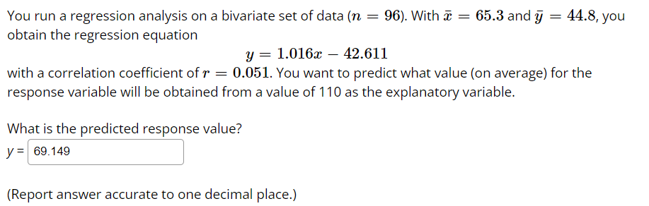 Solved You run a regression analysis on a bivariate set of | Chegg.com