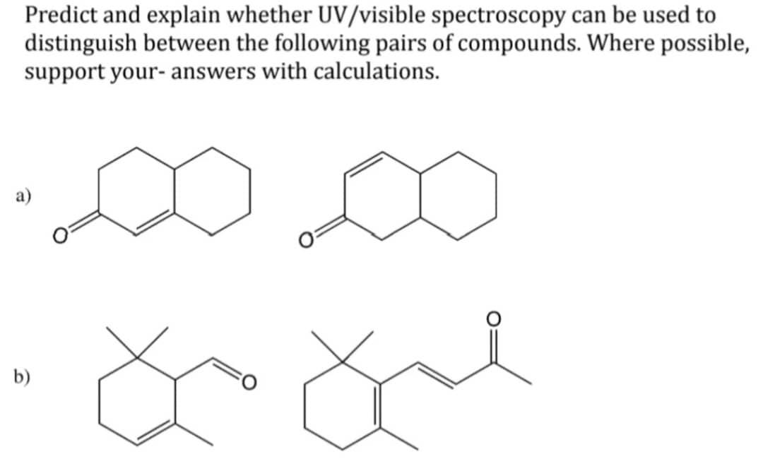 Solved Predict and explain whether UV/visible spectroscopy | Chegg.com