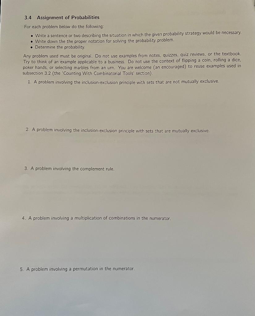 Solved 3.4 Assignment of Probabilities For each problem | Chegg.com