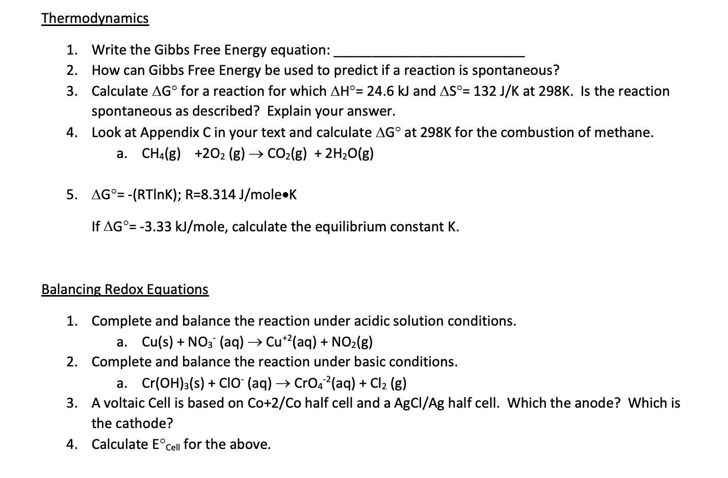 Solved Thermodynamics 1. Write the Gibbs Free Energy | Chegg.com