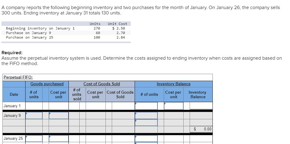 Solved A company reports the following beginning inventory | Chegg.com