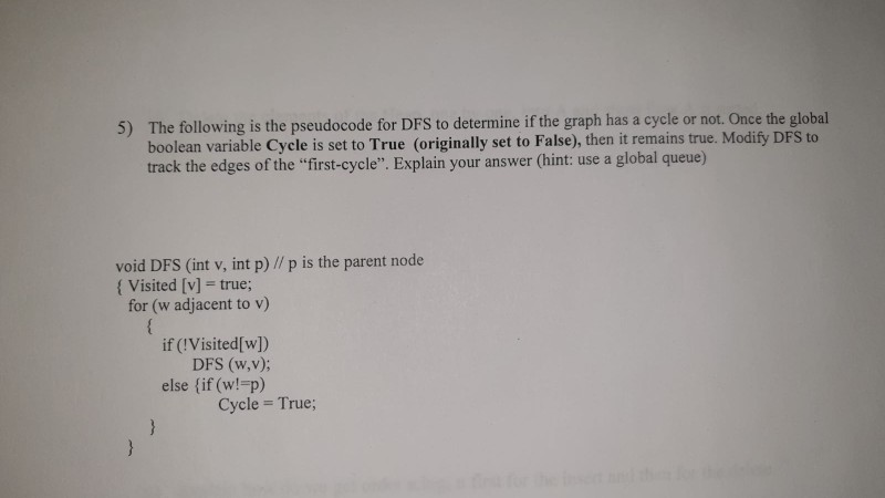 Solved The following is the pseudocode for DFS to determine | Chegg.com