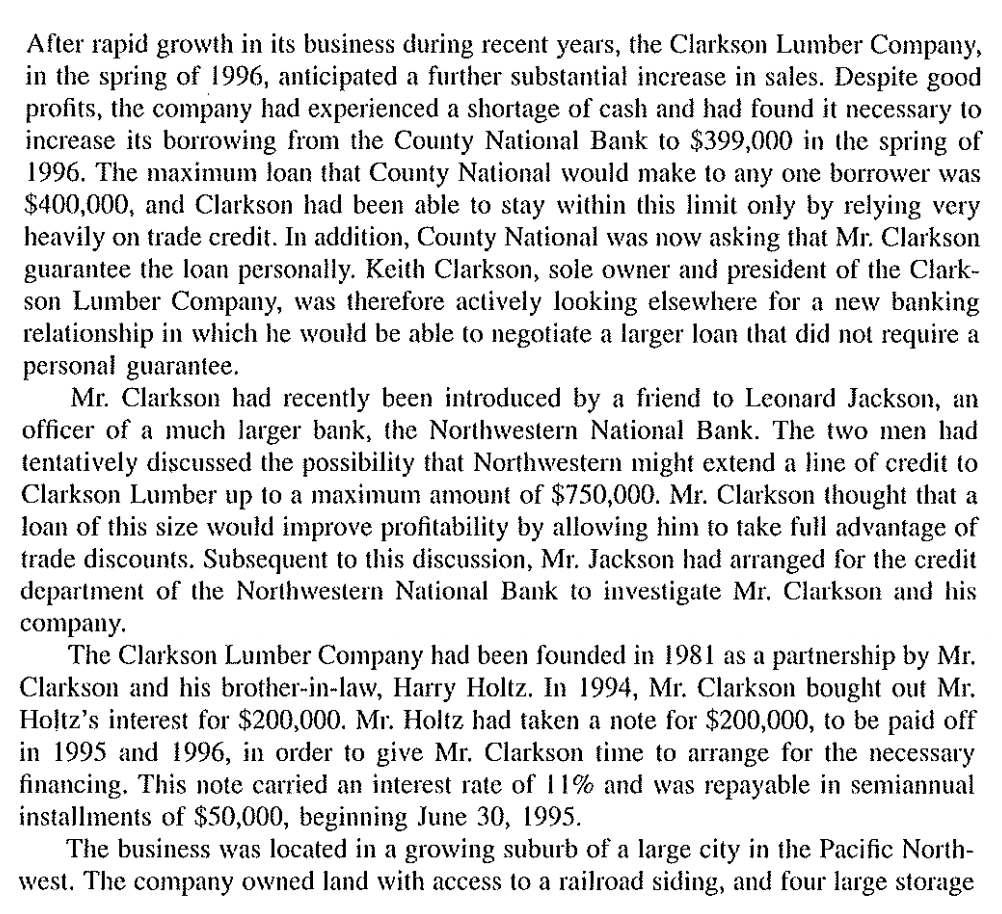 How has Mr. Clarkson met the financing needs of the | Chegg.com