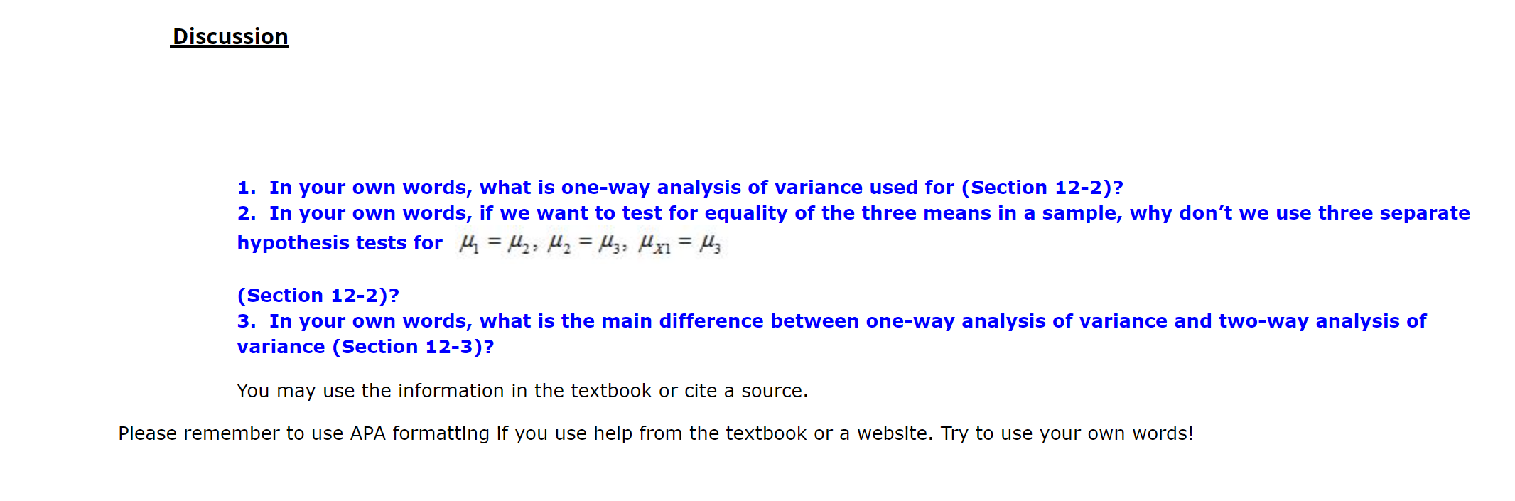 Solved Discussion 1 In Your Own Words What Is One way Chegg