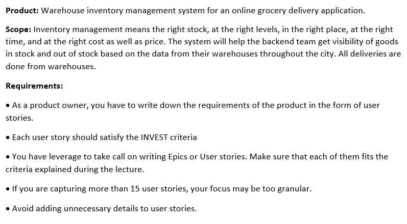 Product: Warehouse inventory management system for an | Chegg.com