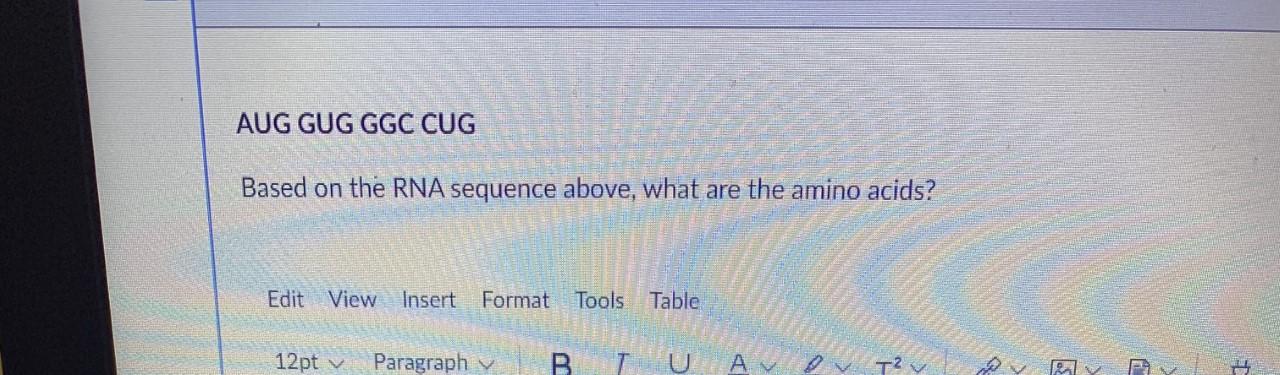 Solved AUG GUG GGC CUG Based on the RNA sequence above, what | Chegg.com