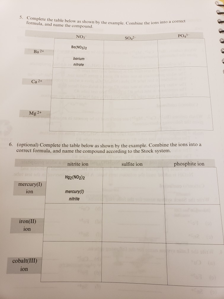 Solved 5. Complete the table below as shown by the example | Chegg.com
