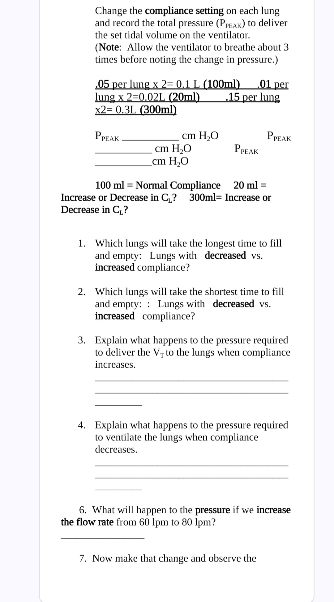 Solved Change the compliance setting on each lungand record | Chegg.com