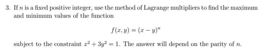 Solved 3. If n is a fixed positive integer, use the method | Chegg.com