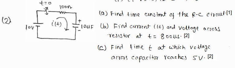 Solved loon i(t) lov I (a) Find time constant of the Roc | Chegg.com