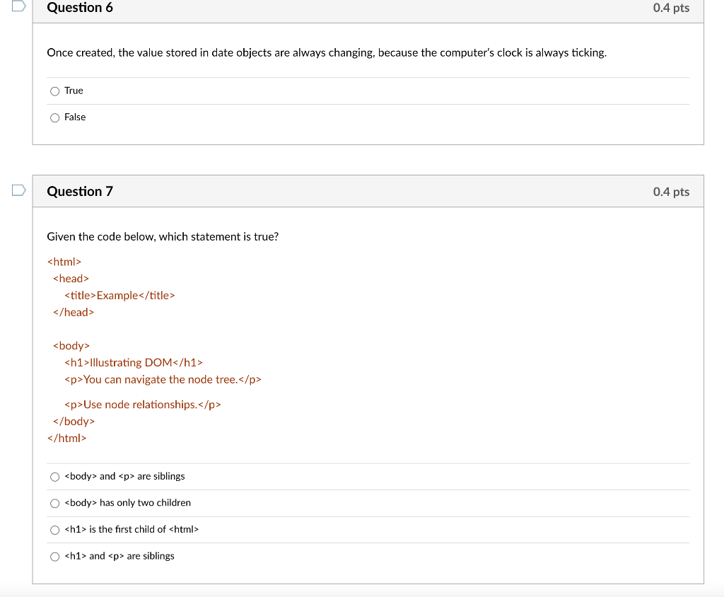 Solved Question 6 Once created, the value stored in date | Chegg.com