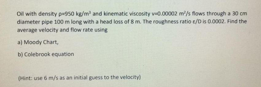 Solved Oil with density p=950 kg/m3 and kinematic viscosity | Chegg.com