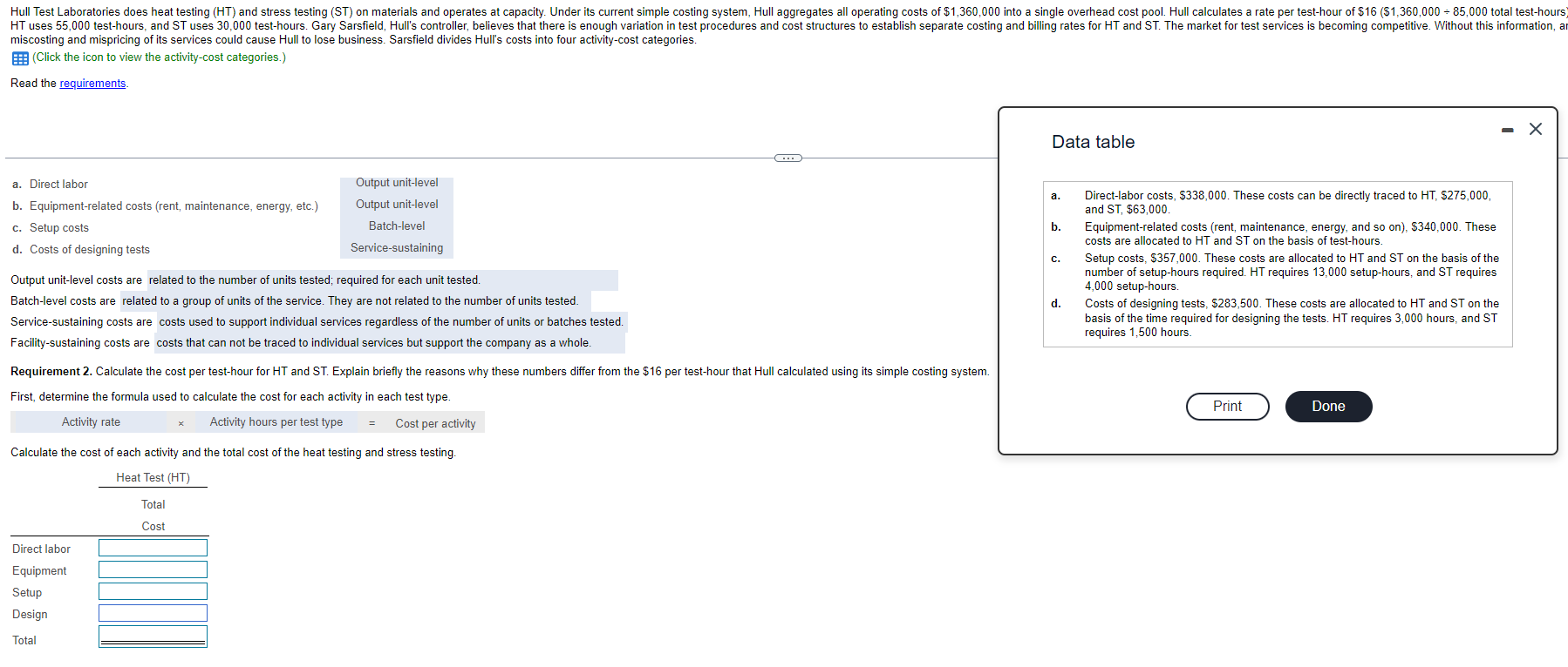 Solved Calculate the cost per ﻿test-hour for HT and ST. | Chegg.com