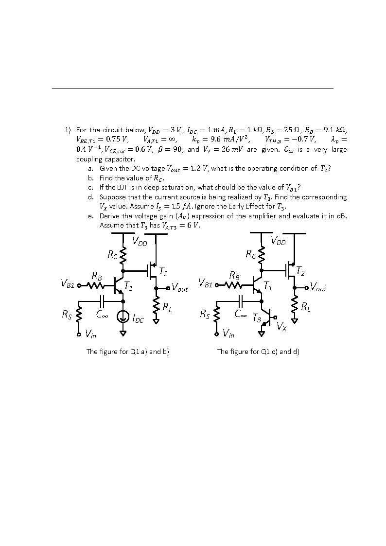 Solved 1) For the circuit below, Vpp = 3V, Ic = 1 MA, RL = 1 | Chegg.com