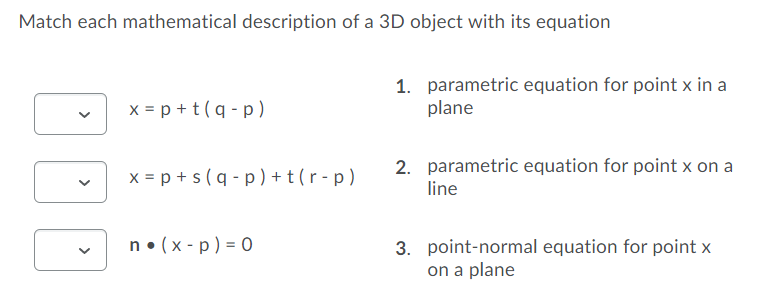 Solved Match each mathematical description of a 3D object | Chegg.com