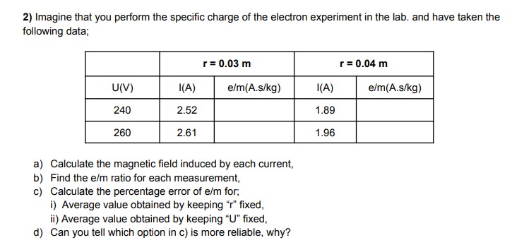 Solved 2) Imagine that you perform the specific charge of | Chegg.com