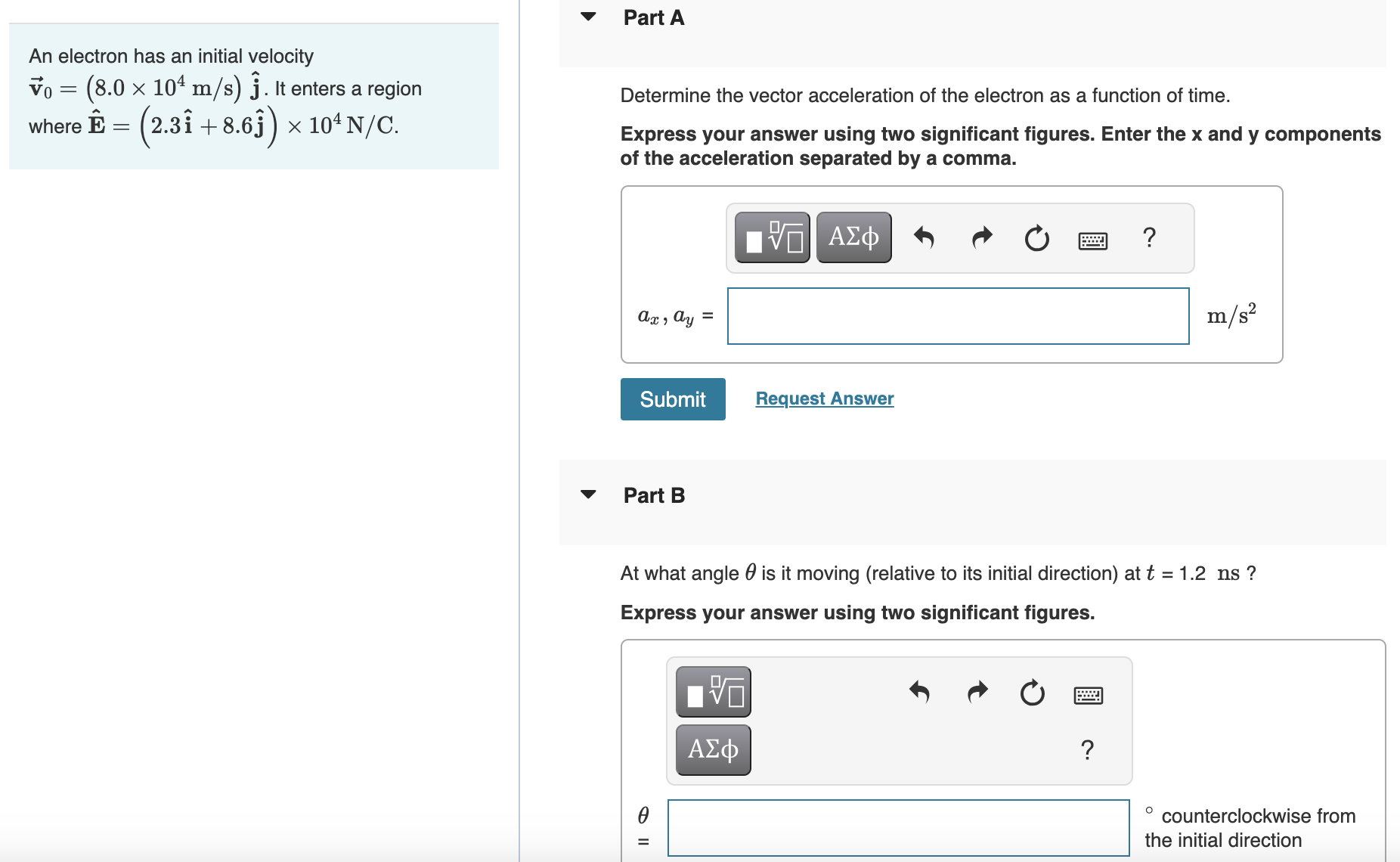 Solved An electron has an initial velocity | Chegg.com