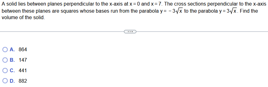 Solved A solid lies between planes perpendicular to the | Chegg.com