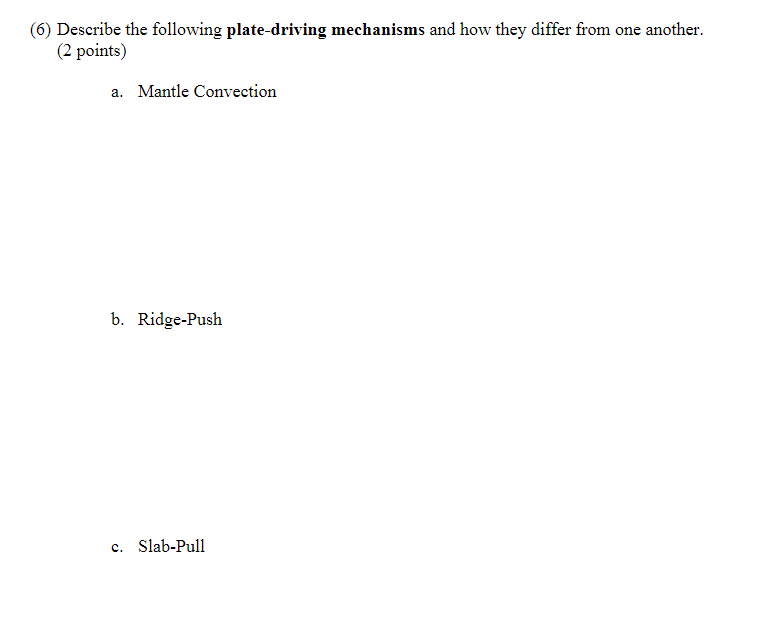 Solved (6) Describe the following plate-driving mechanisms | Chegg.com