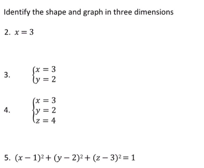Solved Identify the shape and graph in three dimensions 2, | Chegg.com