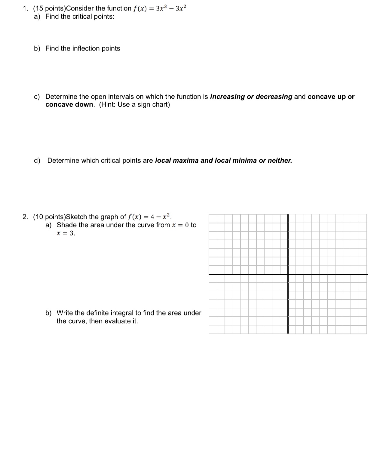 Solved (15 points)Consider the function f(x)=3x3-3x2a) | Chegg.com Solved (15 points)Consider the function f(x)=3x3-3x2a) | Chegg.com