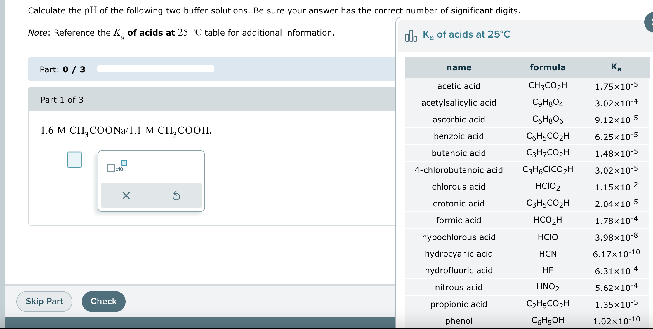 : Reference the Ka of acids at 25∘C table for | Chegg.com