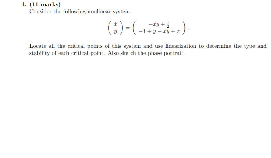 Solved 1. (11 marks) Consider the following nonlinear system | Chegg.com