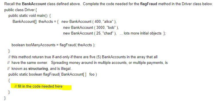 Solved Consider the following definition of a BankAccount | Chegg.com