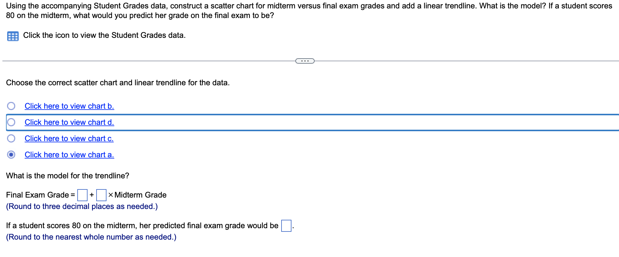 Solved Using the accompanying Student Grades data, construct | Chegg.com