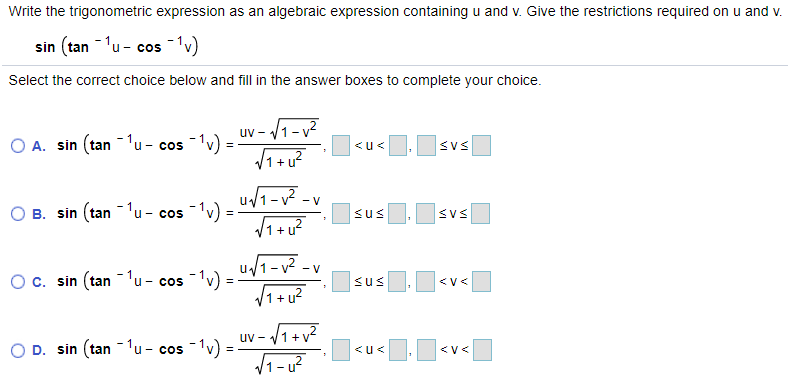Solved Write the trigonometric expression as an algebraic | Chegg.com