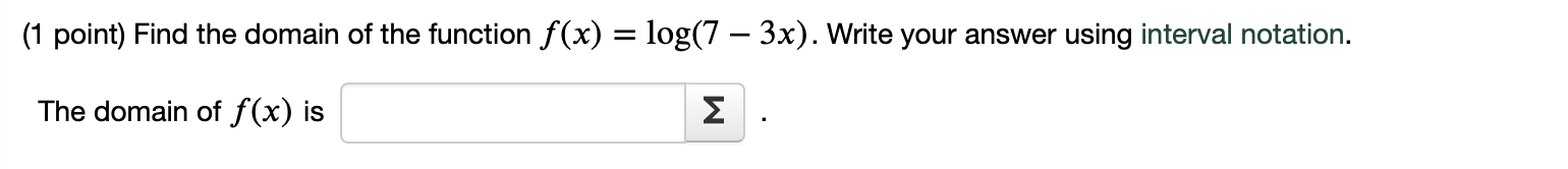 Solved (1 point) Find the domain of the function | Chegg.com
